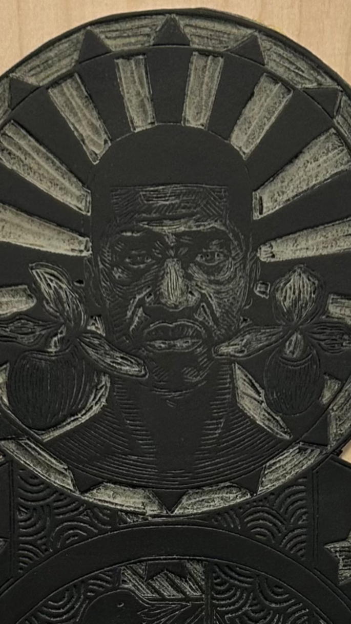 Phillips, Derrick, (Prayers For George - Linocut on Block) – Black Art In America™ Gallery & Gardens