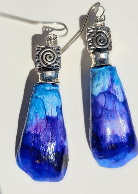 "Roc-N-Lobes Earrings" (Indigo Blue Hand painted Buffalo Teeth) by Mic ...